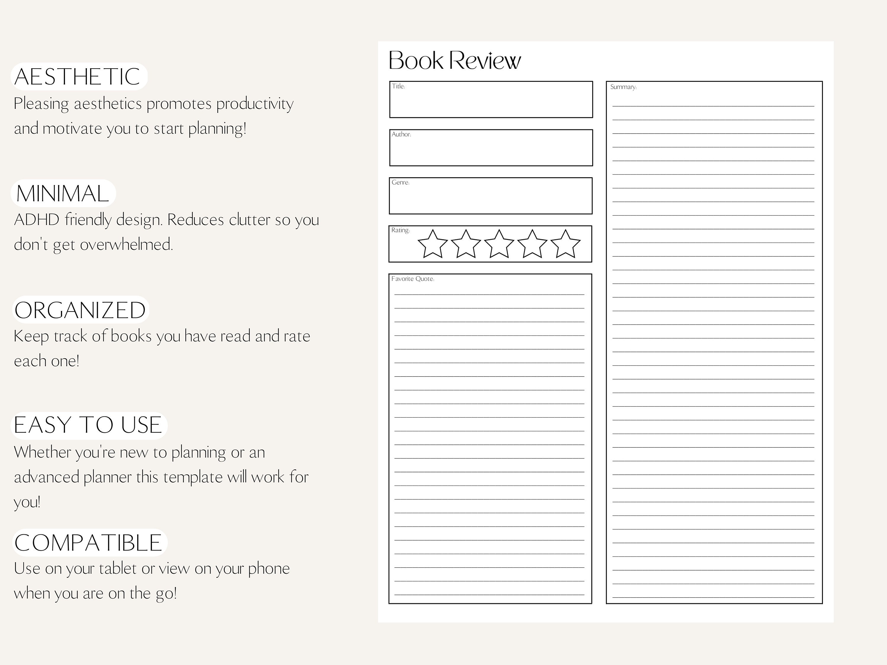 Digital Book Review Template | Goodnotes, Notability, Etc. | ADHD ...
