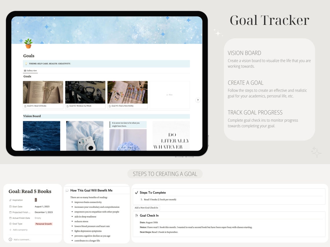 Blue Aesthetic Minimal Notion Template Dashboard ADHD Friendly Weekly ...
