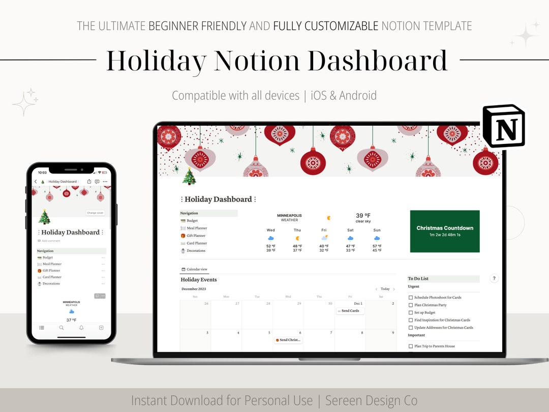 Holiday Notion Template Dashboard | ADHD Friendly | Christmas Planner ...