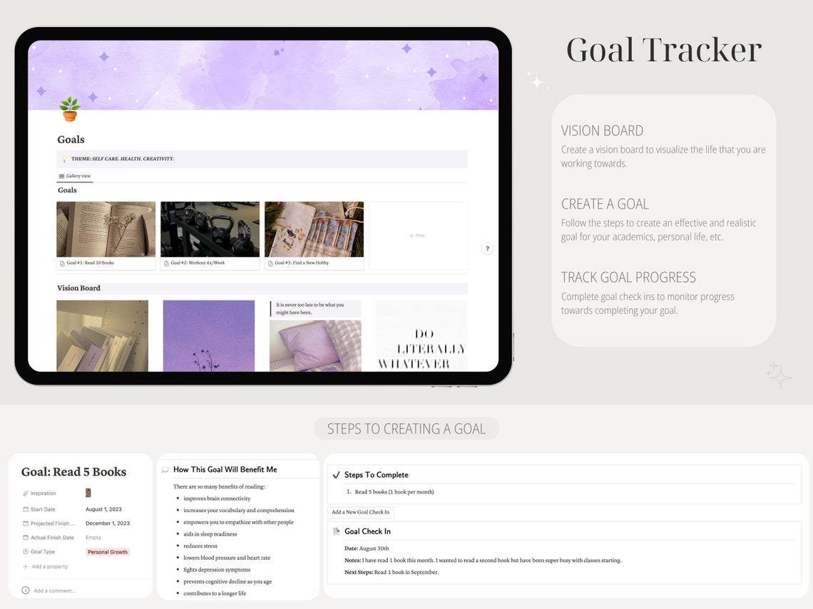 Purple Aesthetic Minimal Notion Template Dashboard ADHD Friendly Weekly ...