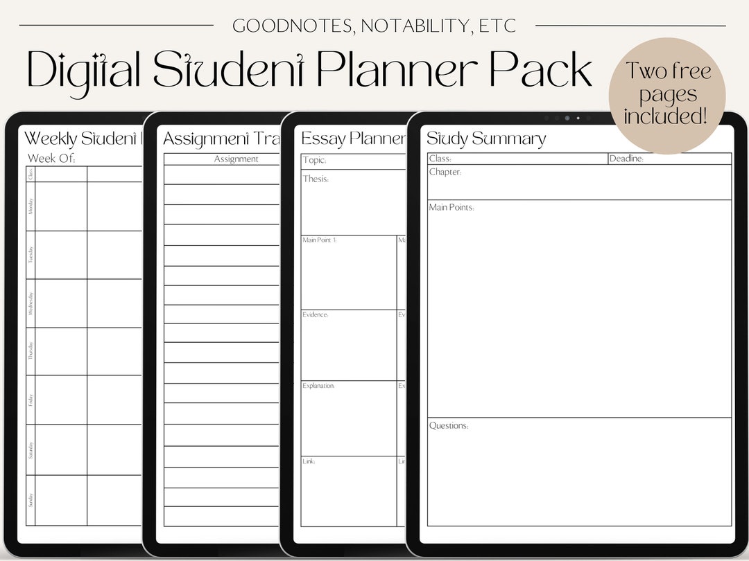 Minimal Digital Undated Student Planner Pack Weekly Class Planner ...