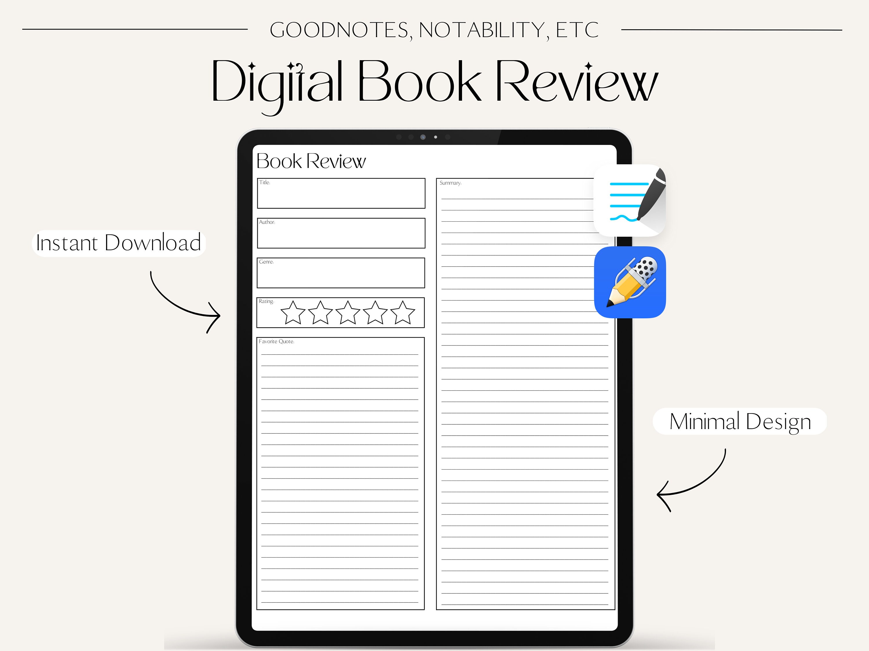 Digital Book Review Template | Goodnotes, Notability, Etc. | ADHD ...