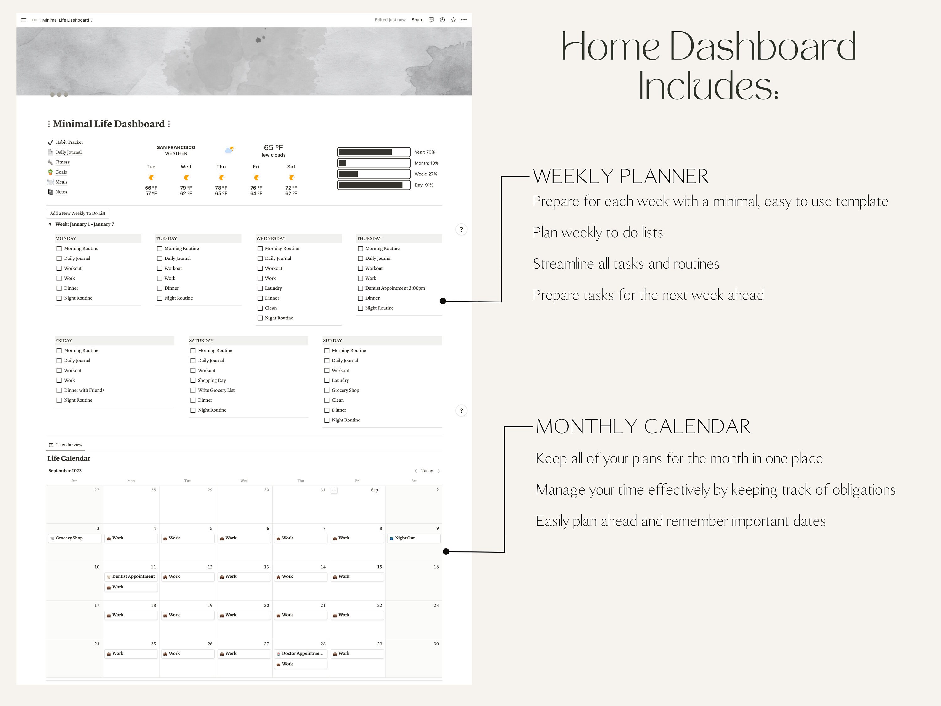 Grey Aesthetic Minimal Notion Template Dashboard ADHD - Etsy