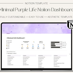 Purple Aesthetic Minimal Notion Template Dashboard ADHD Friendly Weekly ...