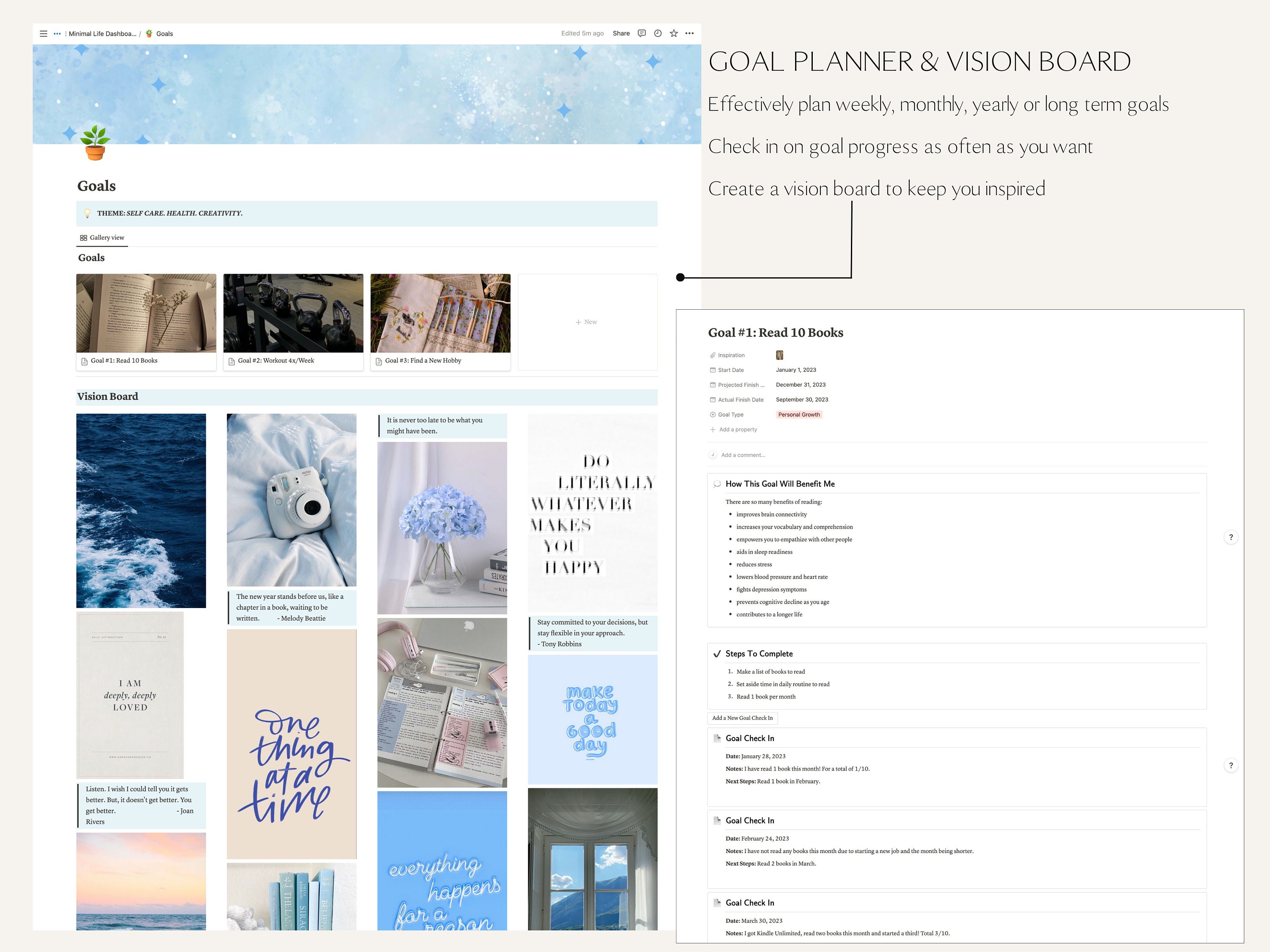 Blue Aesthetic Minimal Notion Template Dashboard ADHD - Etsy