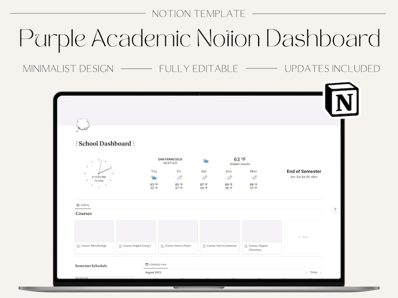 Minimal Purple Aesthetic Academic Notion Template Dashboard ADHD ...