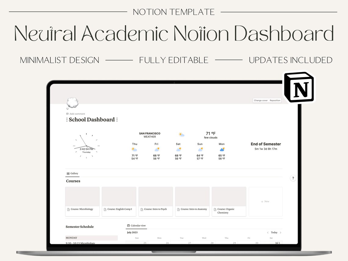 Minimal Neutral Aesthetic Academic Notion Template Dashboard ADHD ...