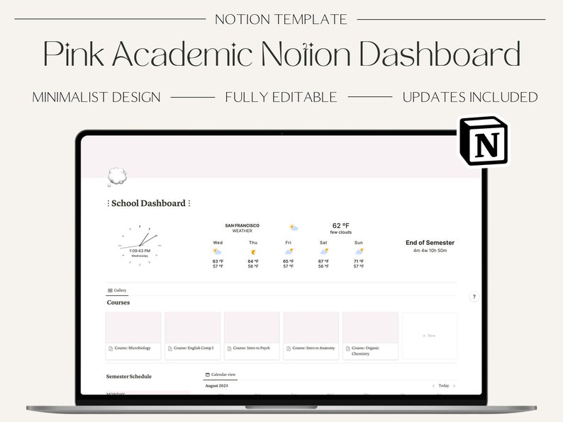 Minimal Pink Aesthetic Academic Notion Dashboard Template - Etsy