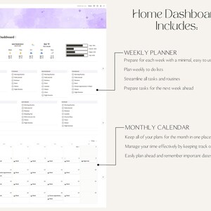 Purple Aesthetic Minimal Notion Template Dashboard ADHD Friendly Weekly ...