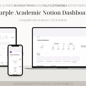 Minimal Purple Aesthetic Academic Notion Template Dashboard ADHD ...