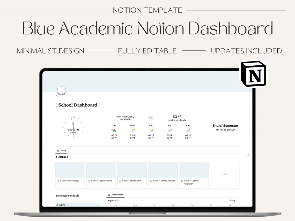 Minimal Blue Aesthetic Academic Notion Dashboard Template - Etsy