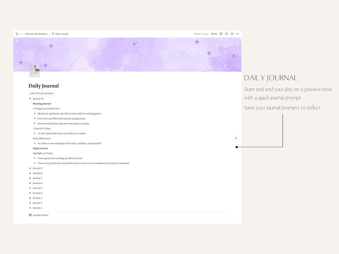 Purple Aesthetic Minimal Notion Template Dashboard ADHD Friendly Weekly ...