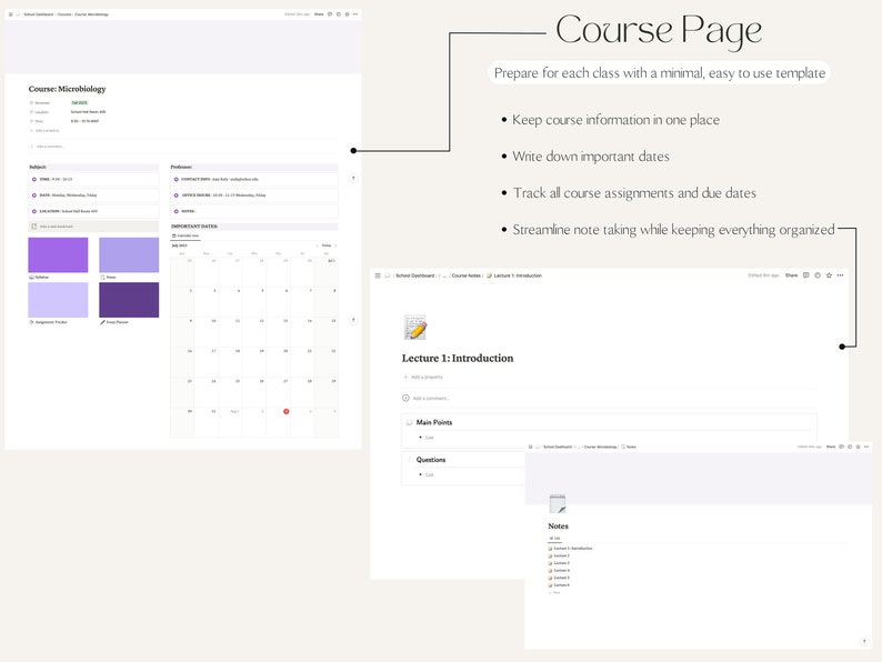Minimal Purple Aesthetic Academic Notion Template Dashboard ADHD ...