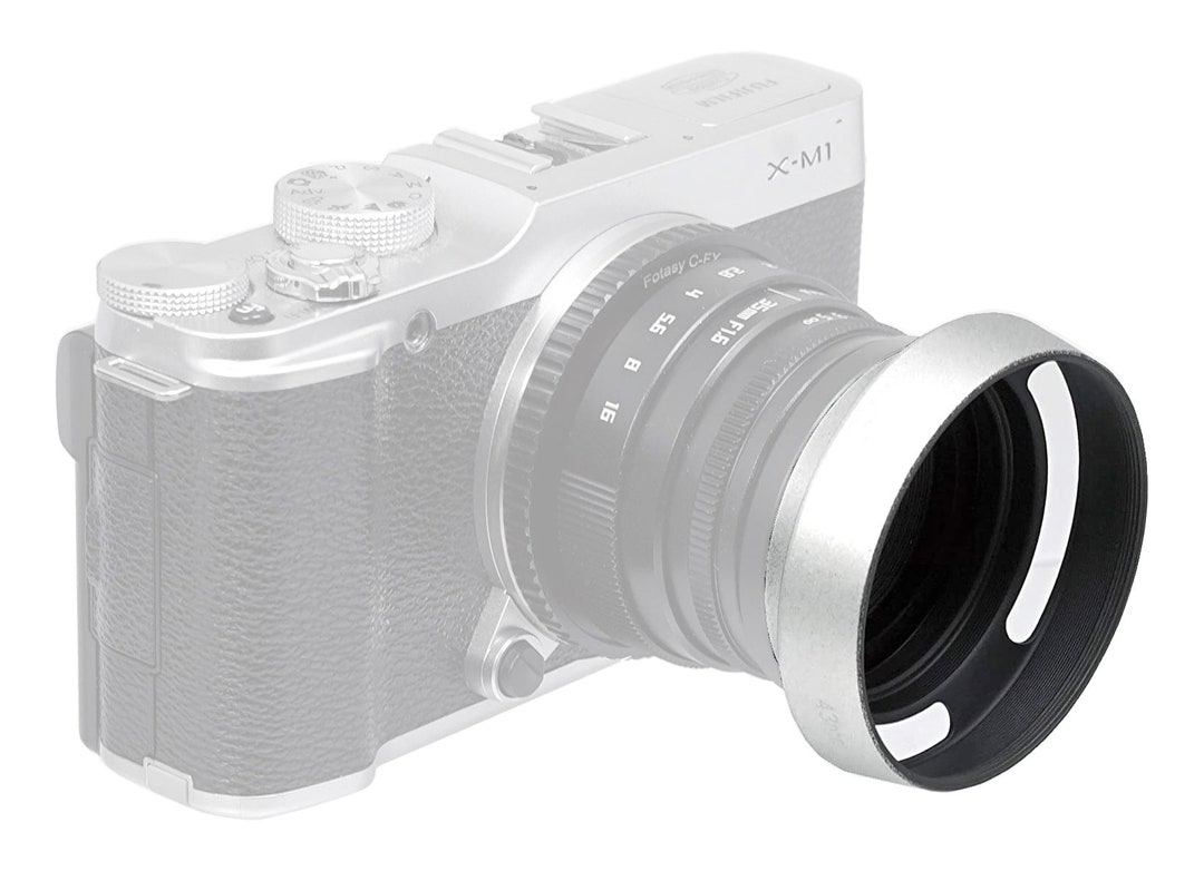 METAL LENS HOOD Vented Silver Gray Steel Camera Nikon Olympus 37 Mm 39 ...