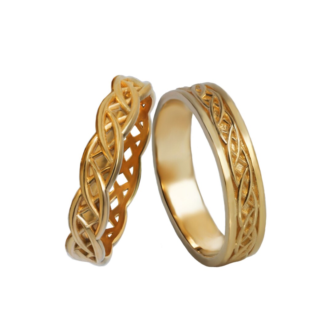 Celtic Wedding Rings Set , 14k Solid Gold Celtic Knot Matching Wedding ...