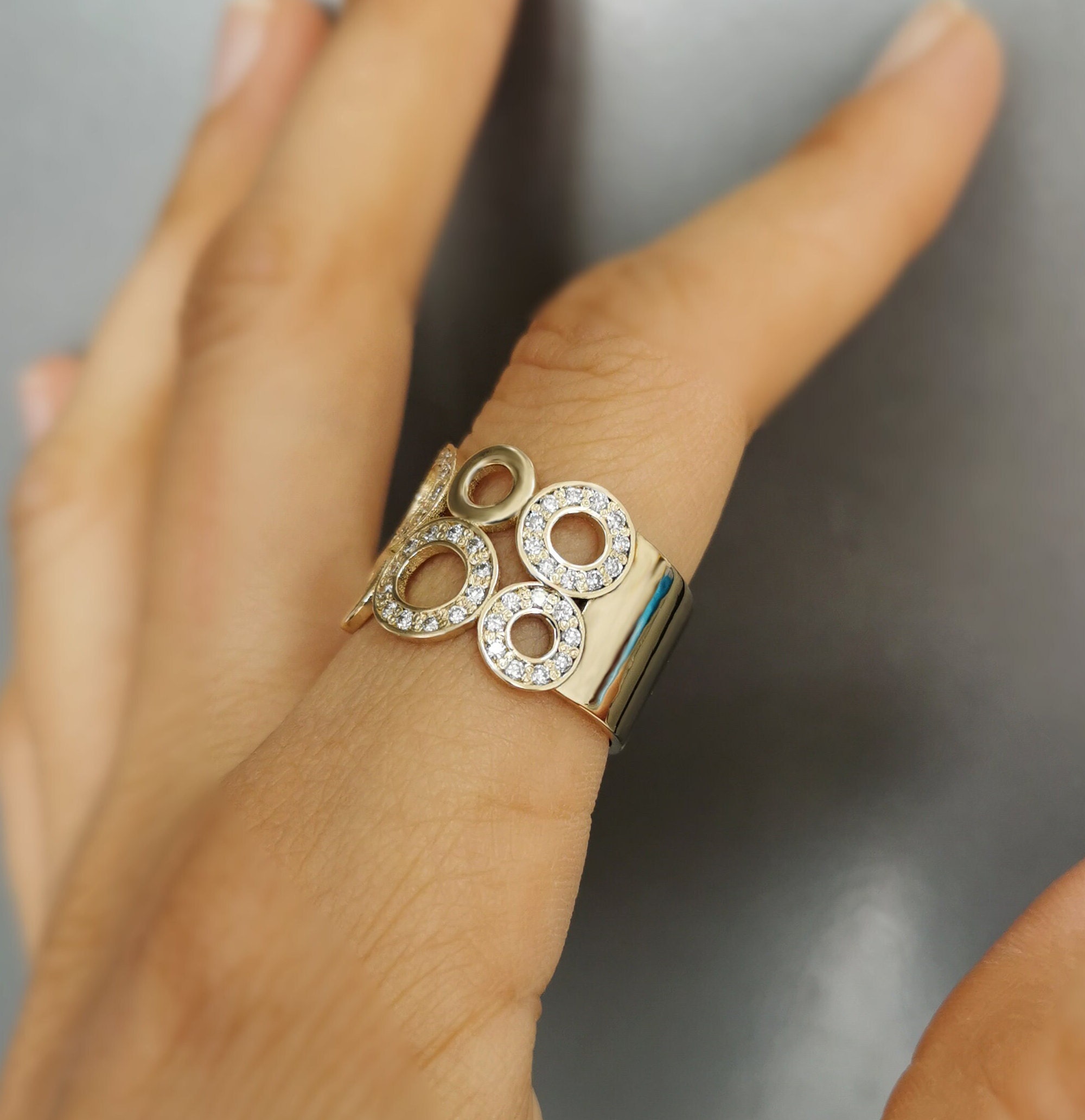 Circles Wide Karma Ring Silver or Gold , Karma Circles Ring With Cubic ...