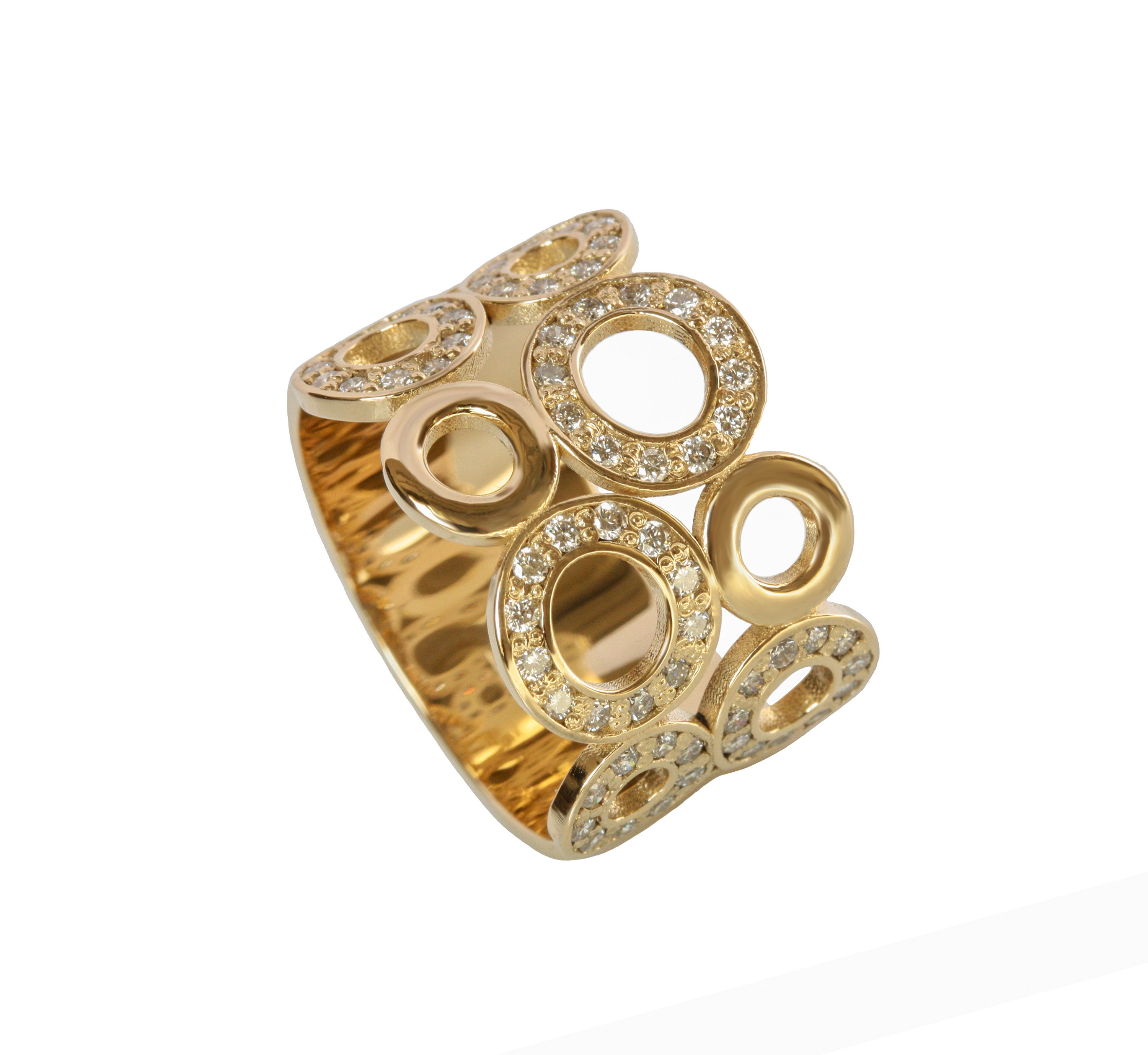 Circles Wide Karma Ring Silver or Gold , Karma Circles Ring With Cubic Zirconia, Bubbles ...