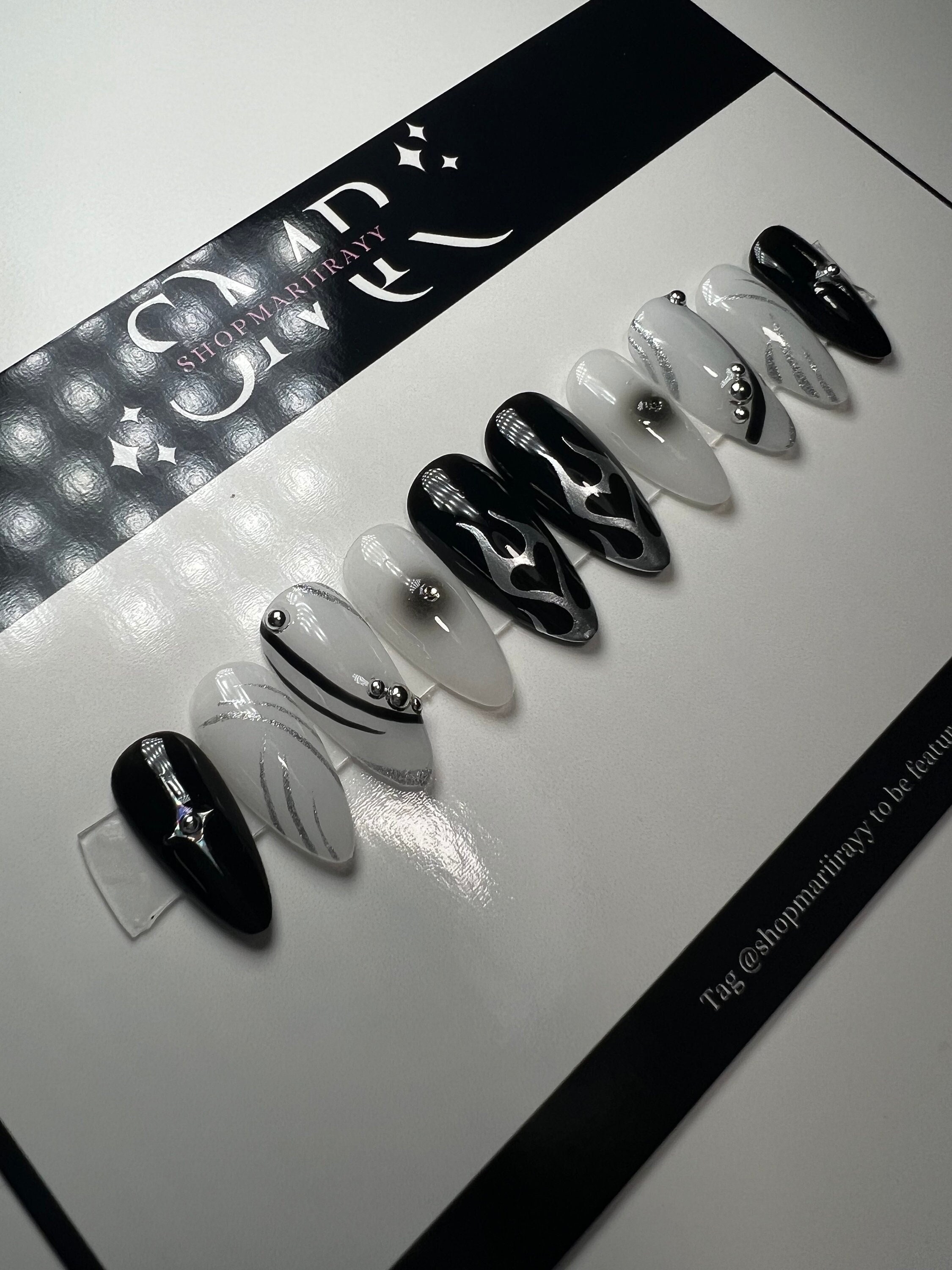 Metallic Silver Press on Nails Goth Gothic Grunge Emo Style Nails - Etsy