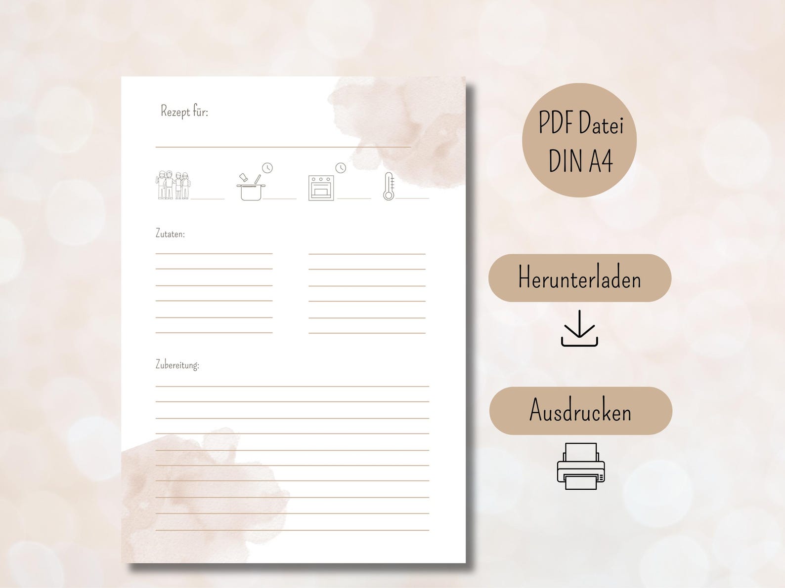 Rezeptvorlage zum Ausdrucken PDF digitaler Download DIN A4 Hochformat ...