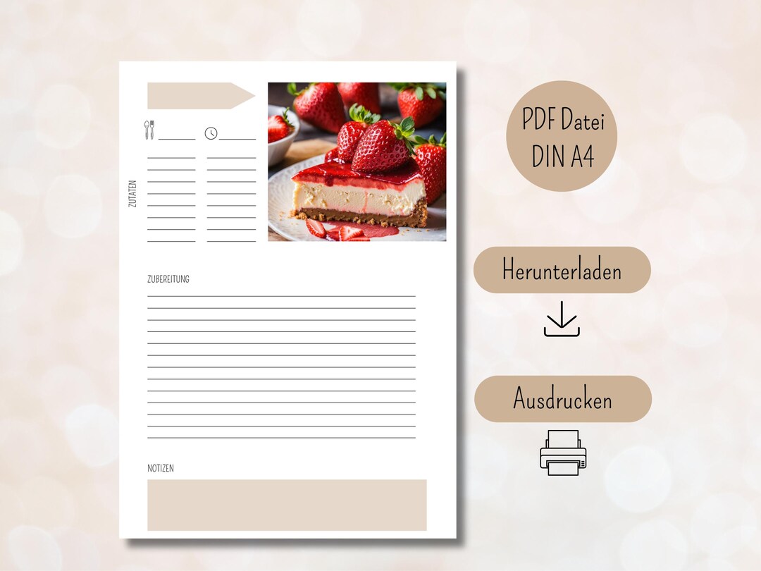 Recipe Template to Print PDF Digital Download DIN A4 Portrait Format ...