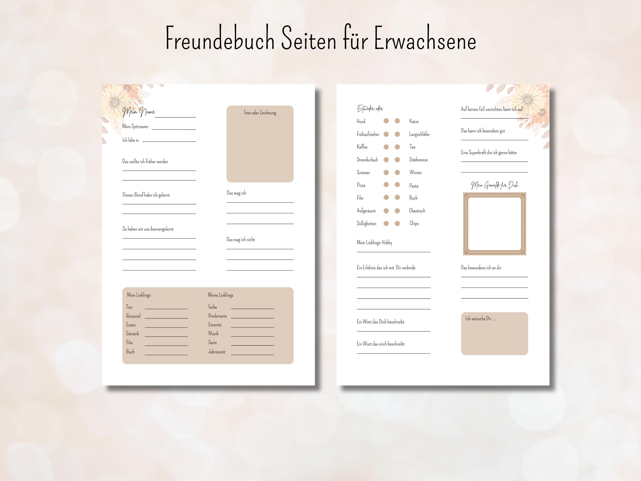 Freundebuch Seiten für Erwachsene personalisierbar Freundschaftsbuch ...