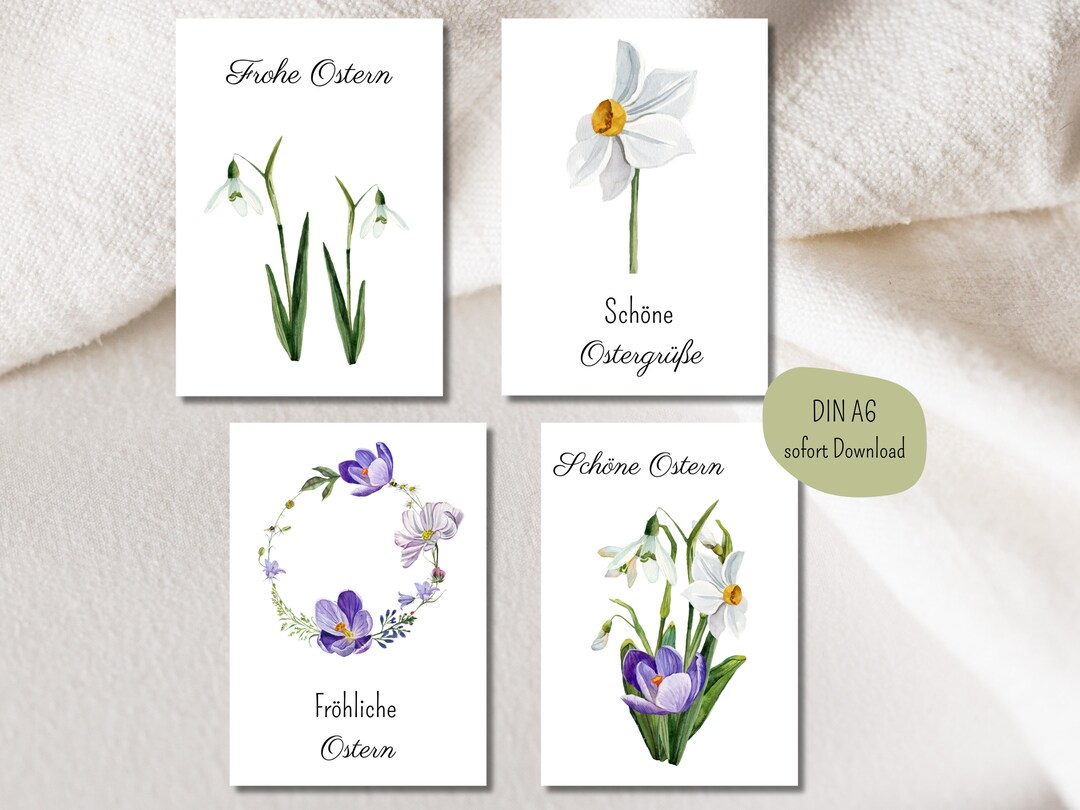 Digital Easter Cards Set With 4 Cards Postcards Easter Greeting Cards ...