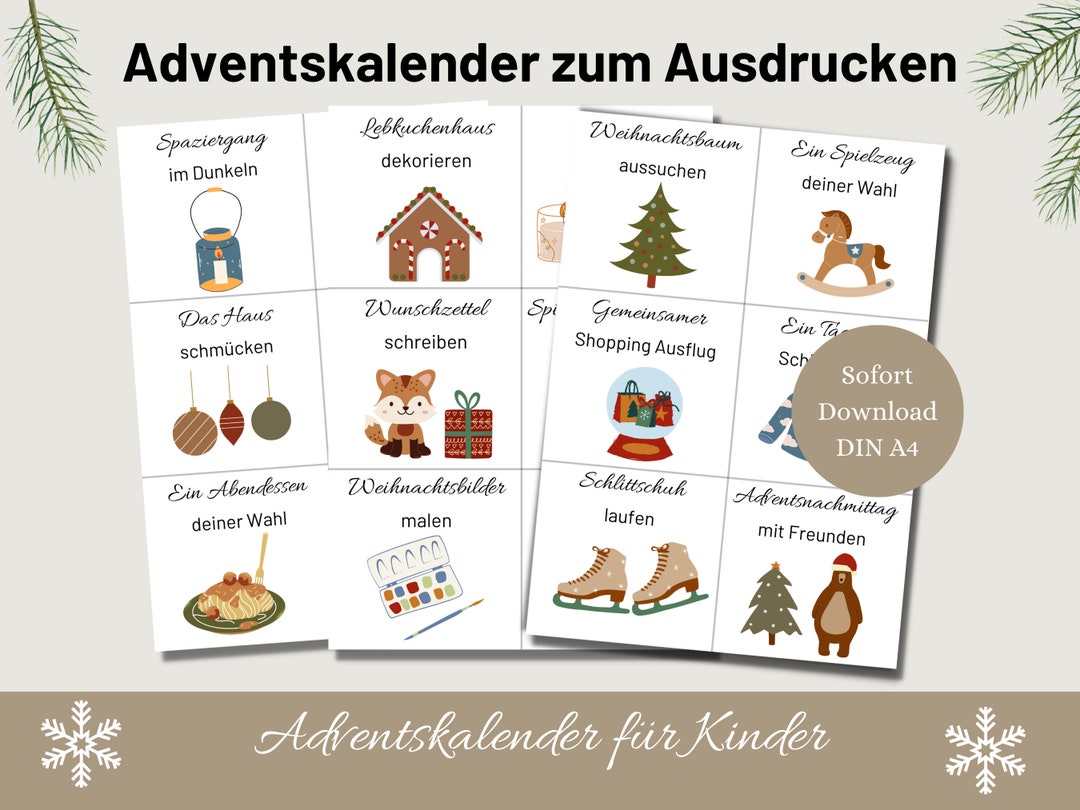 Advent Calendar for Children DIY to Print Advent Calendar Cards Digital ...