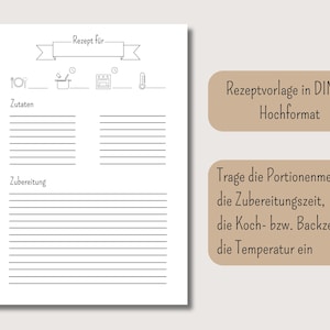 Rezeptvorlage zum Ausdrucken, Rezept DIN A4 zum Drucken, digitaler ...