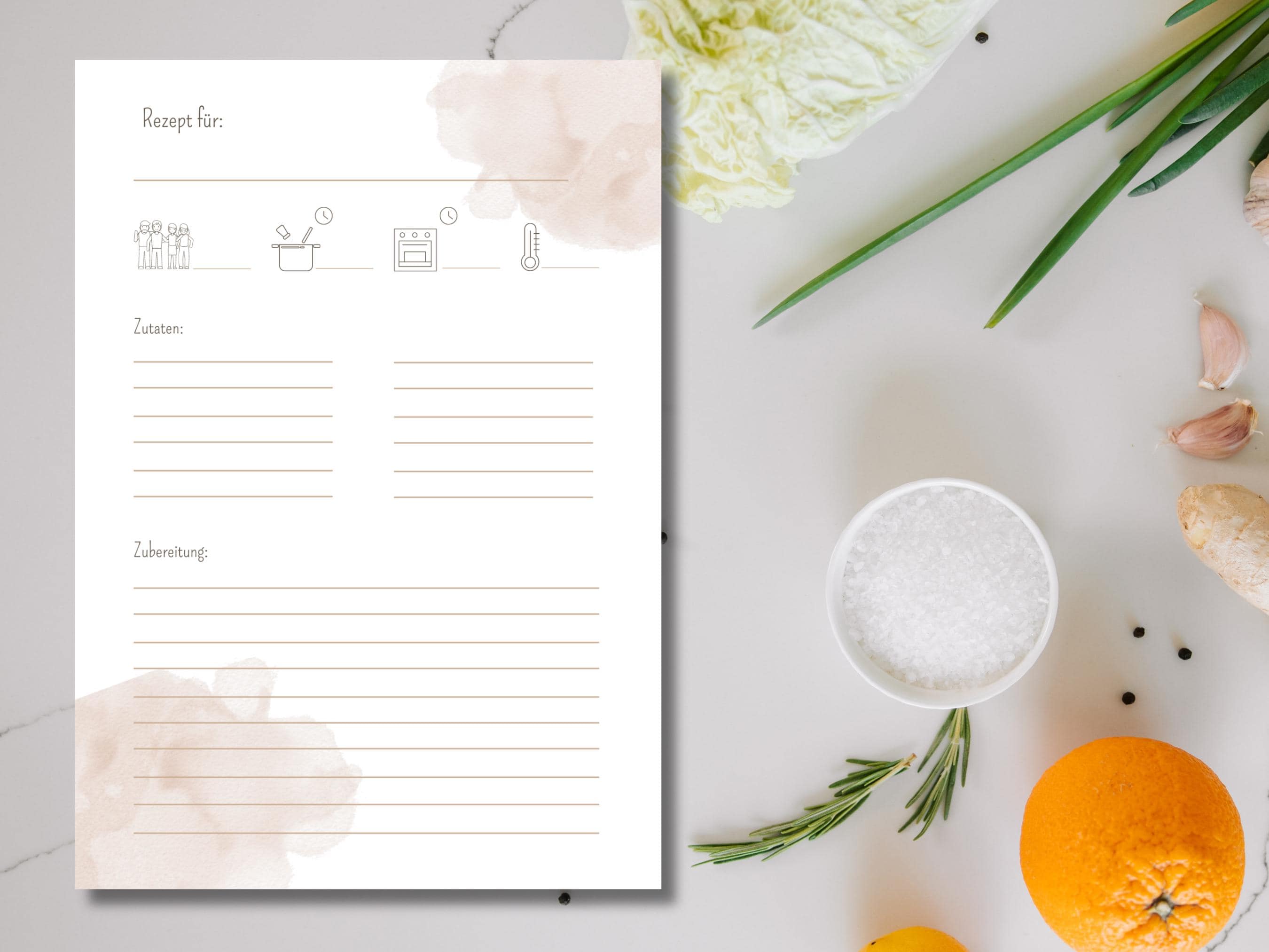 Rezeptvorlage zum Ausdrucken PDF digitaler Download DIN A4 Hochformat ...