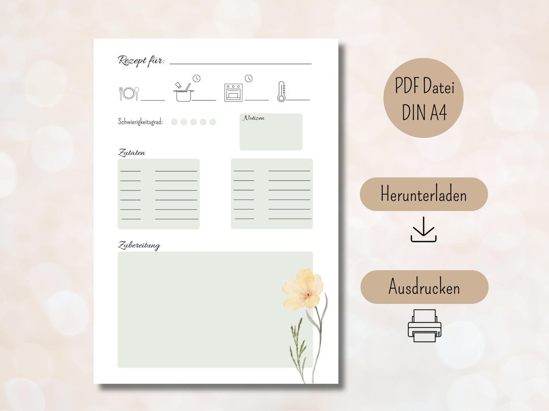 Rezeptvorlage zum Ausdrucken PDF digitale Rezeptkarte digitaler ...