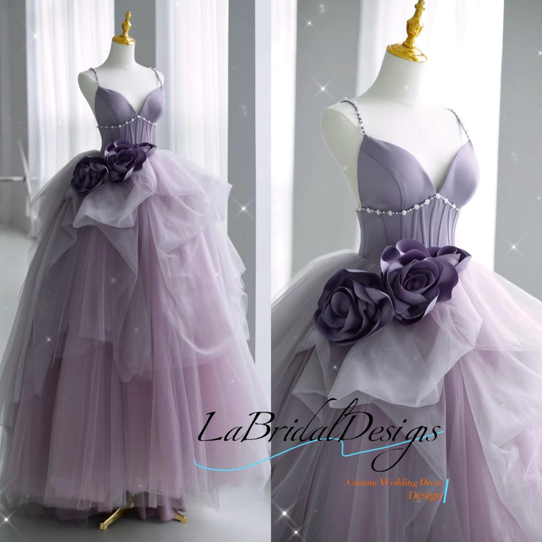 Lilac Spaghetti Straps Wedding Gown Prom Dresses off the Shoulder Party ...