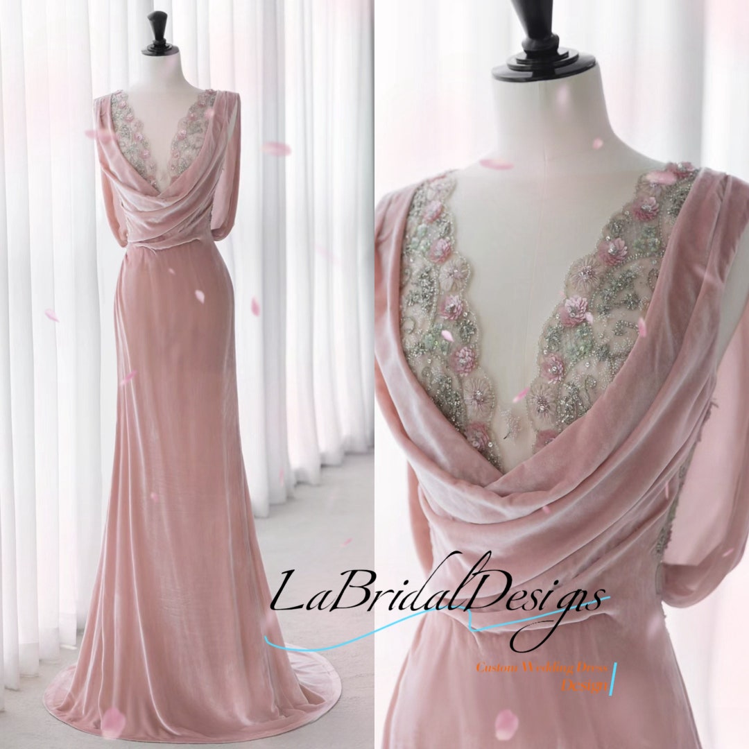 V Shaped Neck Beading Sleeveless Backless Floor Length Tencel Woman ...