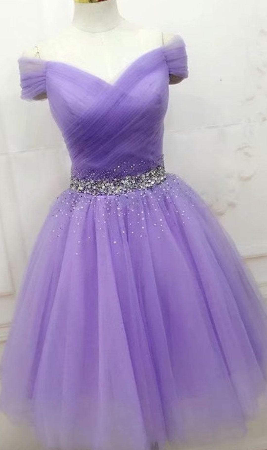 Lavender Short Prom Dresses V-neck off the Shoulder Short Party ...