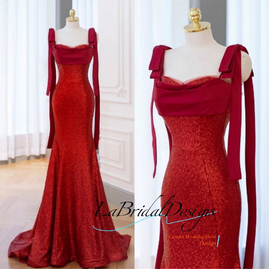 Beautiful Long Red Sequin Lace One Shoulder Prom Dress With Sequined ...