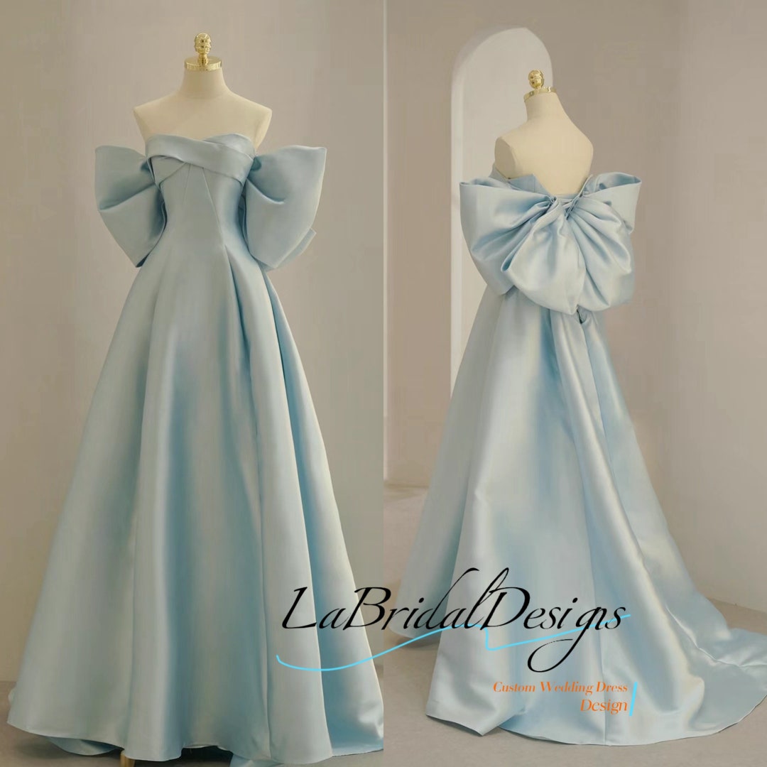 Charming Light Blue One Shoulder Back Big Bow Ball Gown A-line - Etsy