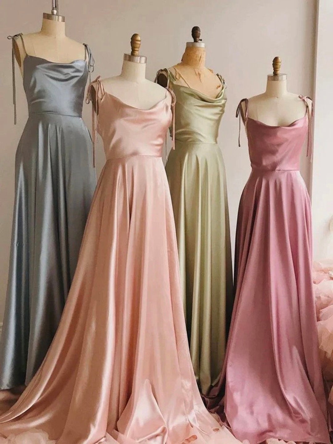 Pink Simple Long Bridesmaid Dresses A-line Spaghetti Straps Wedding ...