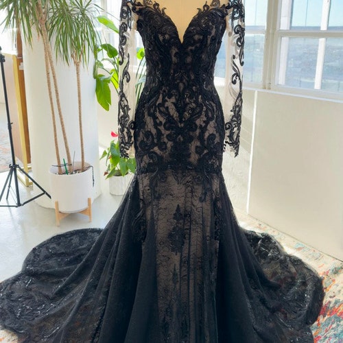 Backless Black Bridal Mermaid Dress Black Lace Backless Dress - Etsy