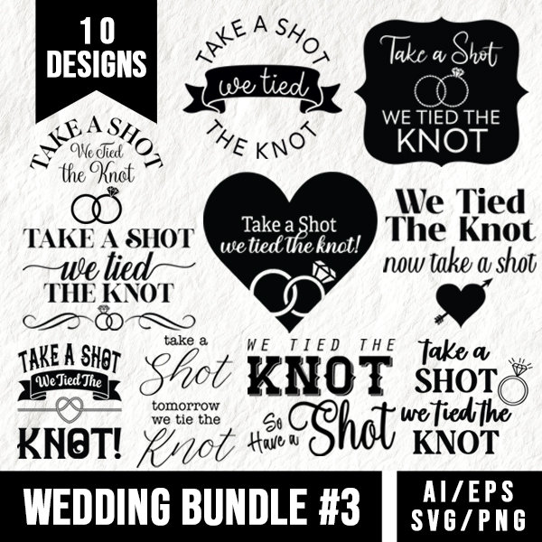 Wedding SVG Bundle, We Tied the Knot, Cricut Clipart, Wedding Cut File, Bride SVG, Bachelorette ...