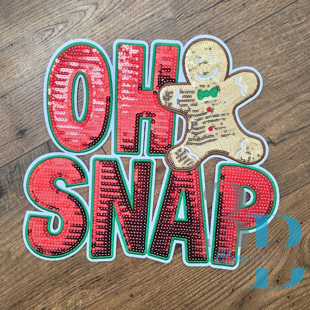 Oh Snap Gingerbread Man, Oh Snap Sequin Iron on Patch, Gingerbread Man Oh Snap Christmas ...