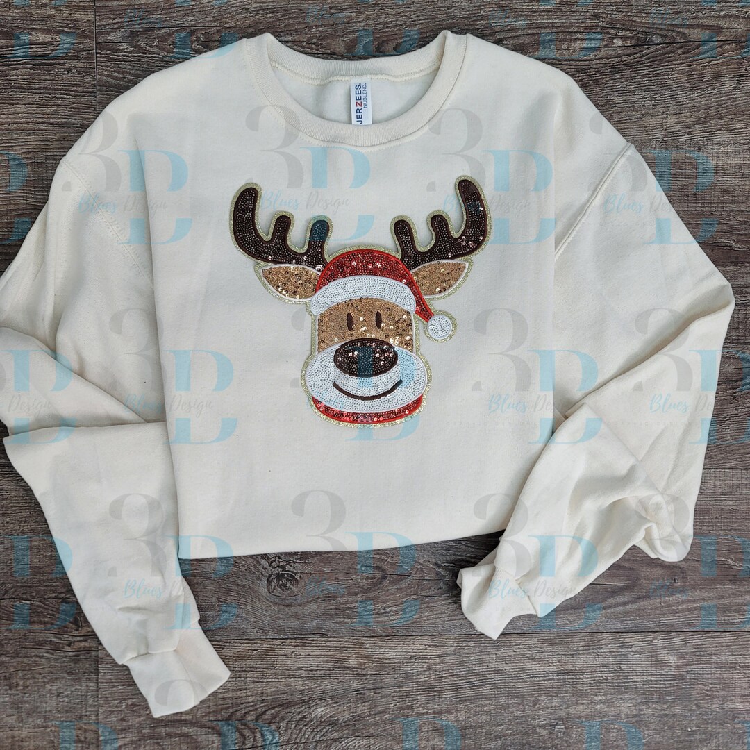 Large Reindeer Sequin Iron on Patch, Christmas Reindeer Patch, Christmas Iron on Patch Gift ...