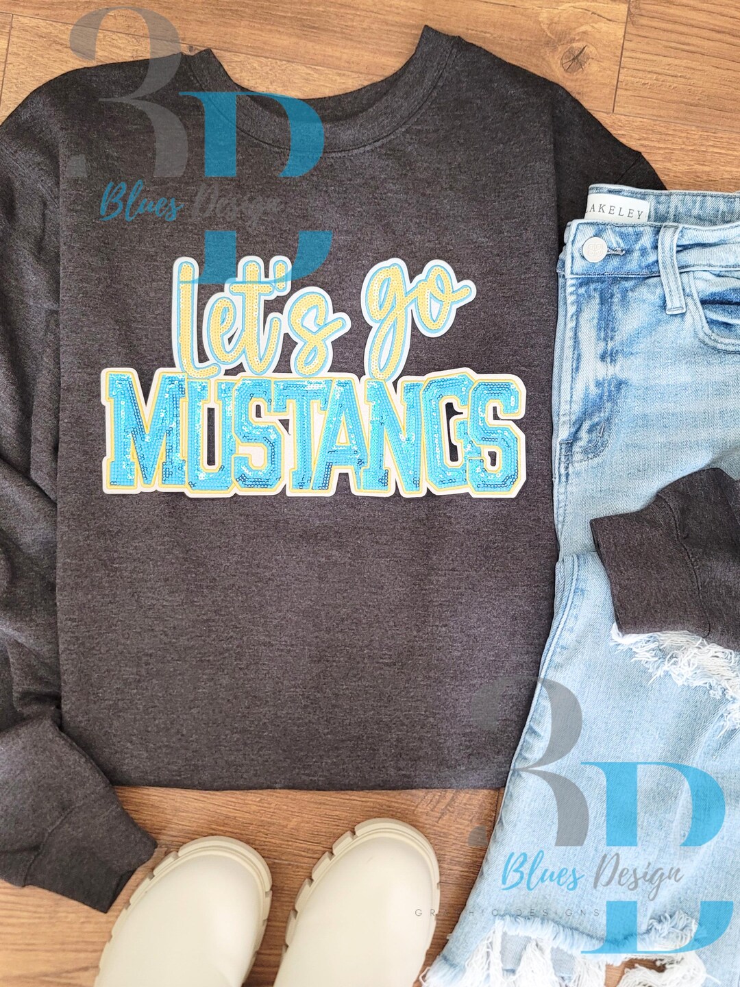 NEW Xlarge Let's Go Mustangs Sequin Patch Cowboys Football Yellow and Blue Sequin Iron On - Etsy