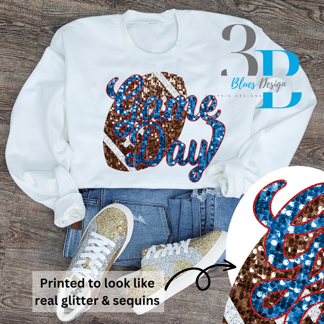 BLUE and RED Sequin Game Day Script Football Faux Sequins Digital File ...