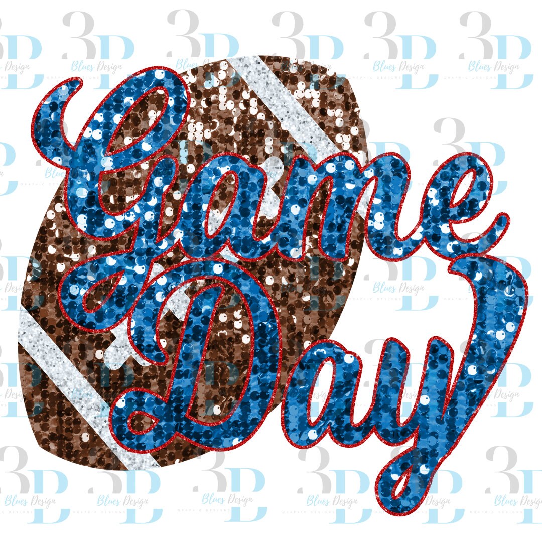 BLUE and RED Sequin Game Day Script Football Faux Sequins Digital File ...