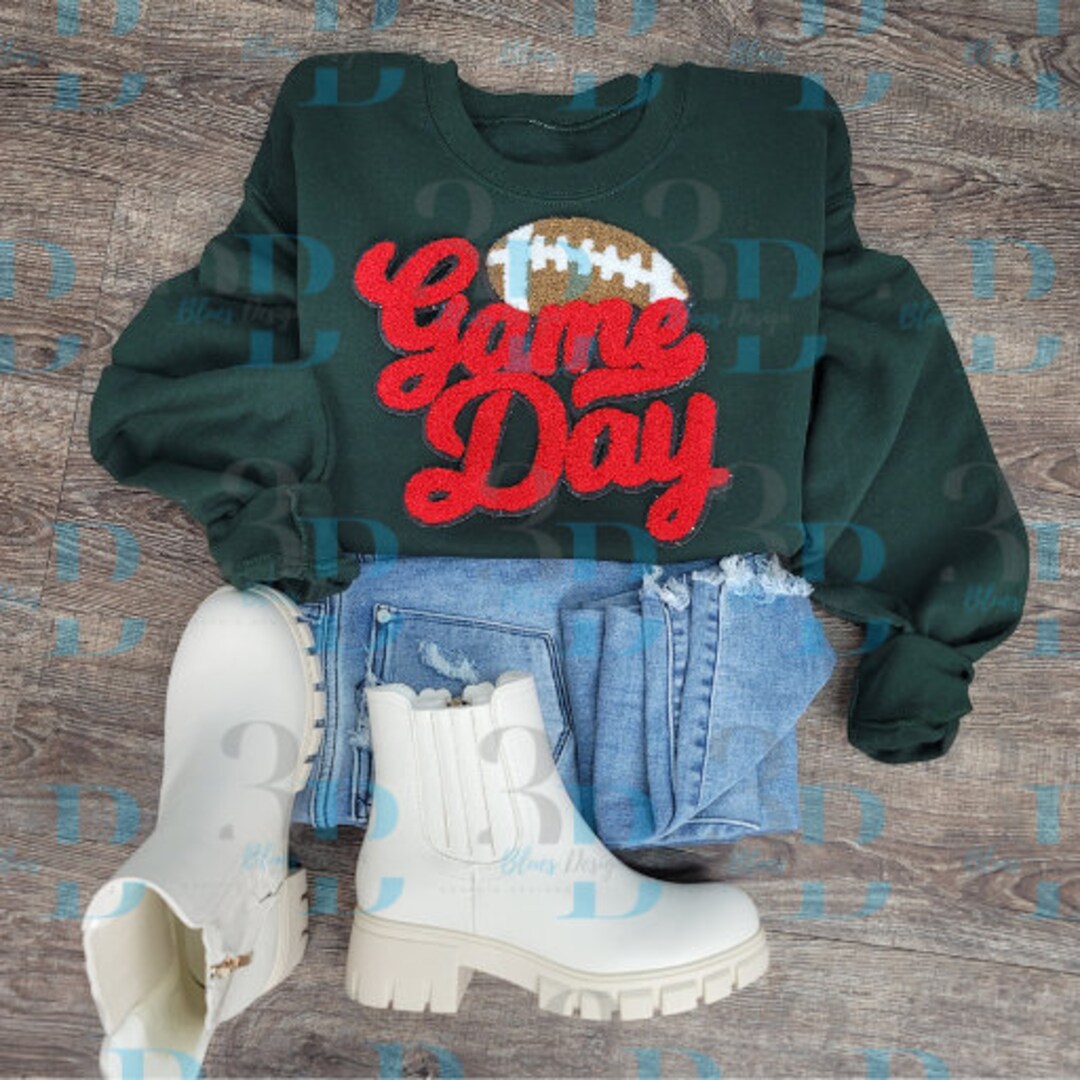 NEW LARGE Red Game Day With Football Chenille Patch, 7 Colors Iron on ...