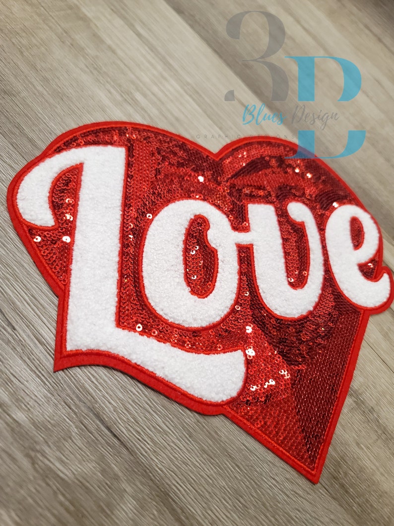NEW LARGE Heart With Love Sequin Patch Two Colors Red, Pink, Heart Valentine's Day Iron On - Etsy