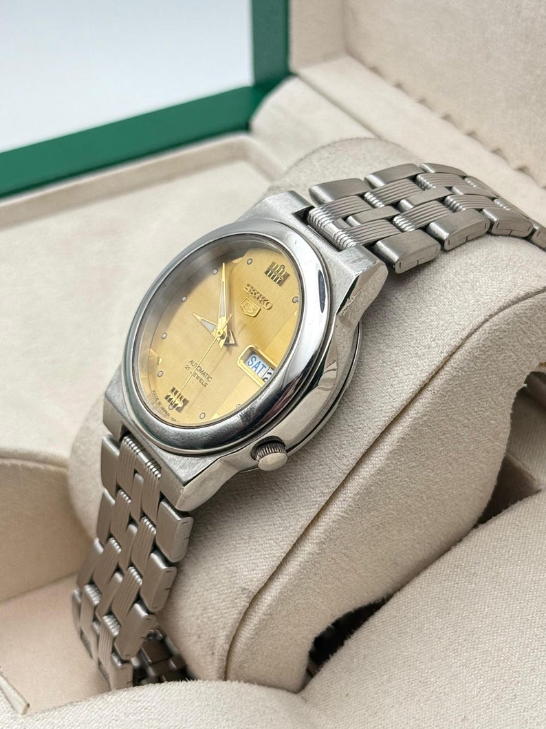 Seiko 5 Men's Wrist Watch|golden Dial - Etsy