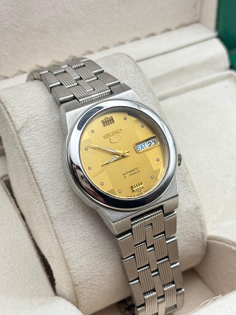 Seiko 5 Men's Wrist Watch|golden Dial - Etsy