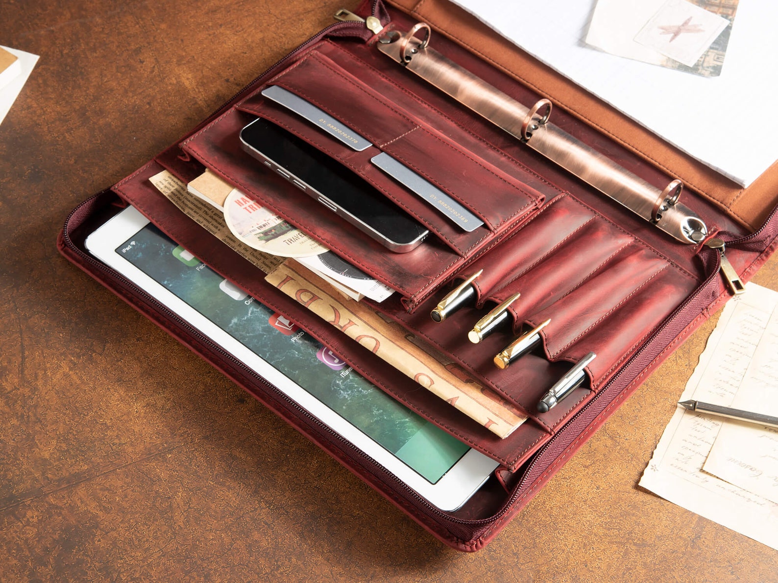 Women Leather Portfolio With 3 Ring Binder Vintage Cowhide - Etsy