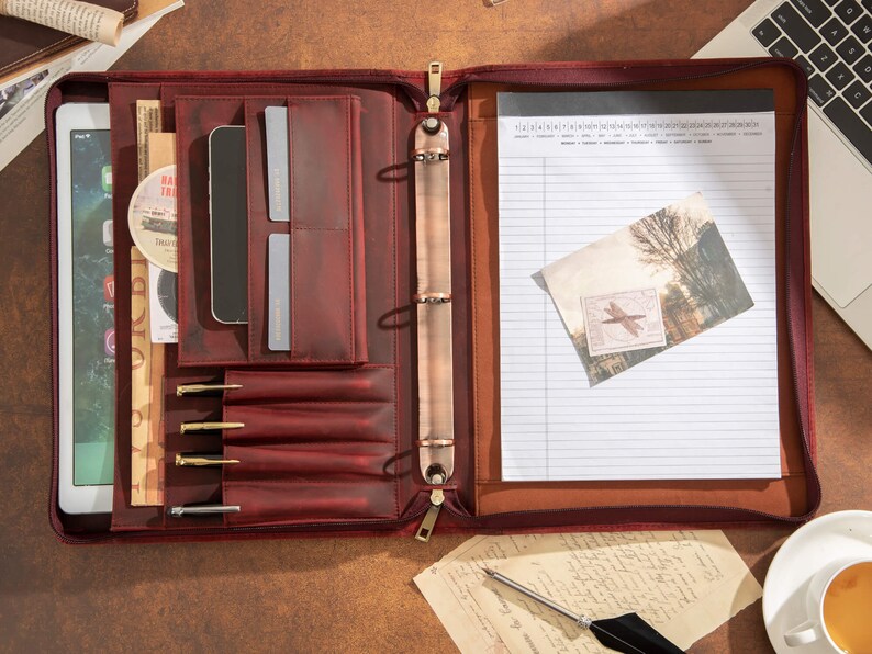 Women Leather Portfolio With 3 Ring Binder Vintage Cowhide - Etsy