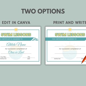 Editable Swim Lesson Certificate Template | Canva Template | Printable ...